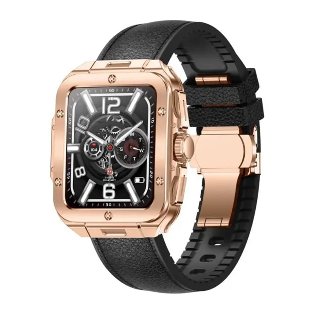 Buy Swiss Military ALPS 2 Rose Gold Frame Black leather Strap in Kuwait