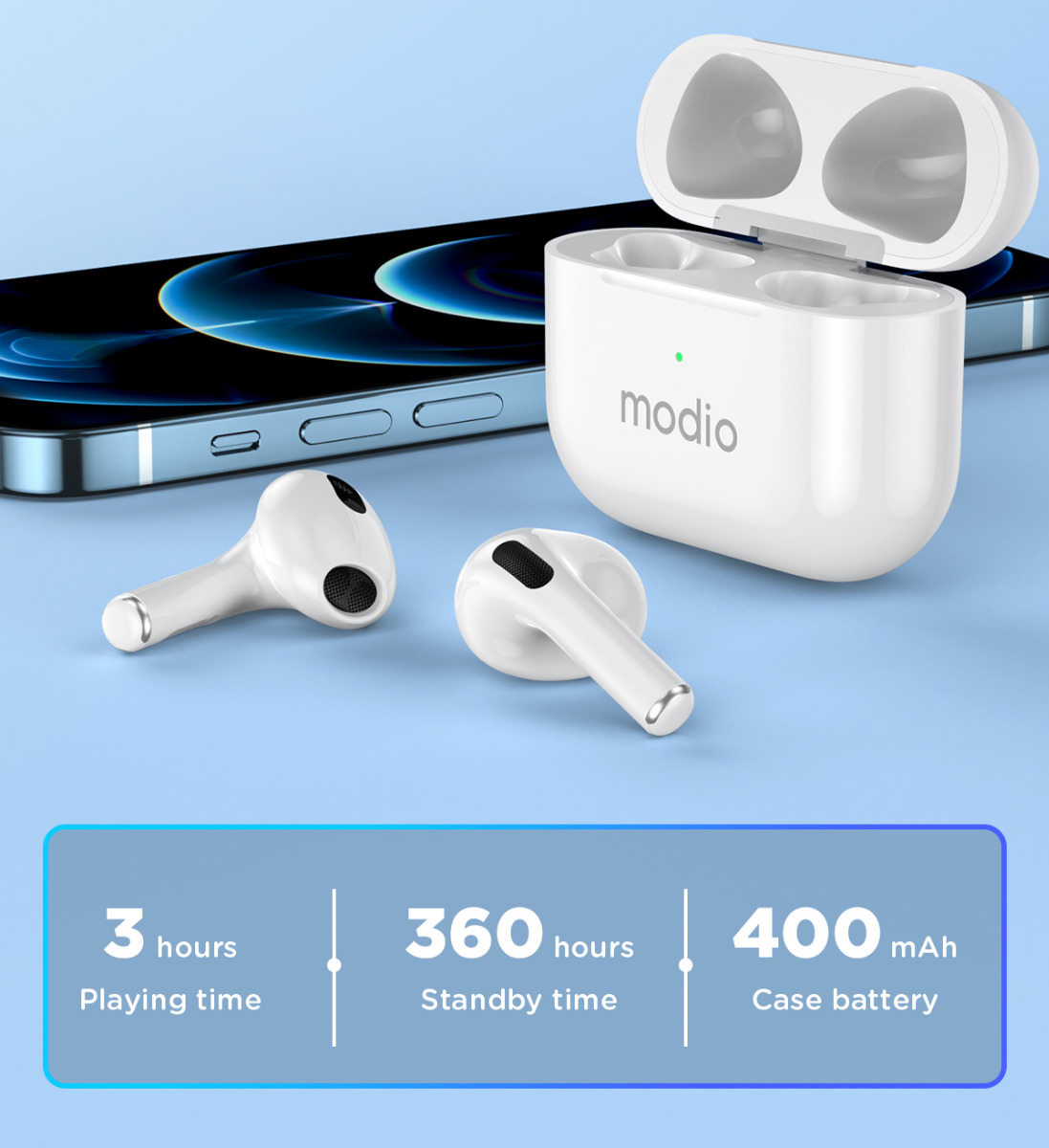 Buy Modio ME12 True Wireless Earbuds - White in Kuwait