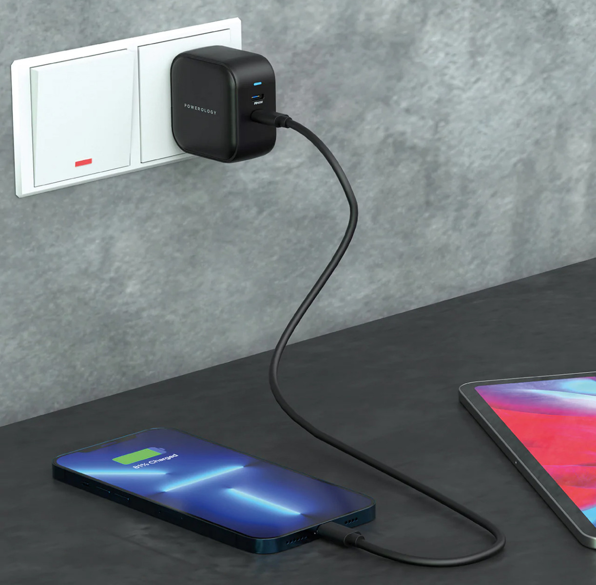 Powerology Dual Port PD GaN Wall Charger 65W Black - alpha store